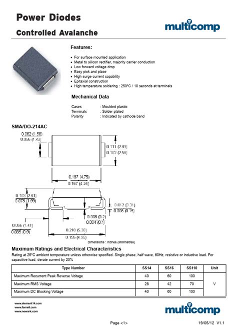 Ss14 Power Diodes Multicomp