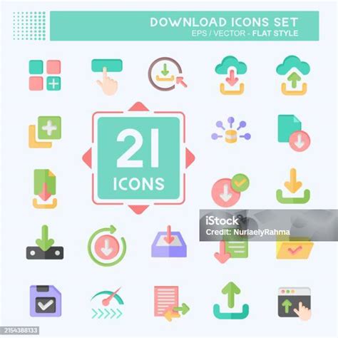 아이콘 세트 다운로드 버튼 기호와 관련이 있습니다 색상 메이트 스타일 심플한 디자인 일러스트레이션 가상현실에 대한 스톡 벡터