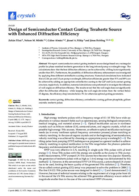 Pdf Design Of Semiconductor Contact Grating Terahertz Source With Enhanced Diffraction Efficiency