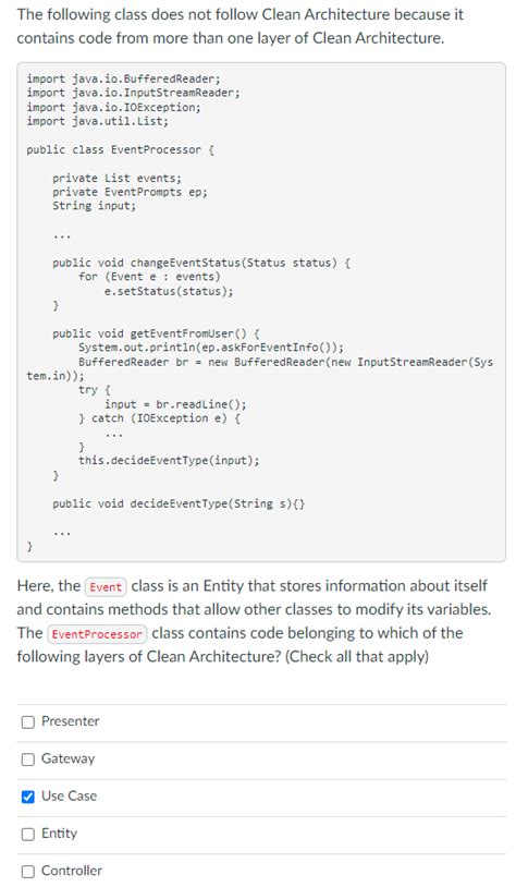 Solved The Following Class Does Not Follow Clean Chegg