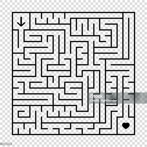 검은 스트로크와 사각형 미로 어린이와 성인을위한 재미있는 게임 투명 한 배경에 격리 된 간단한 플랫 벡터 그림입니다 개념에 대한