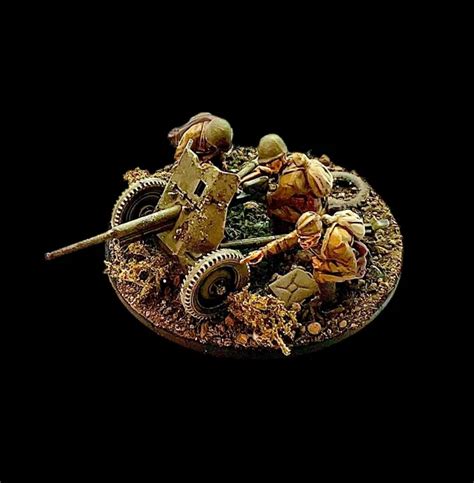 28mm V3 Bolt Action Ww2 Soviet Anti Tank Gun Team Vignette Painted By