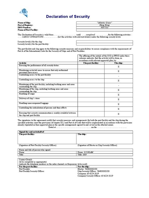 Declaration Of Securitydoc Port Ships