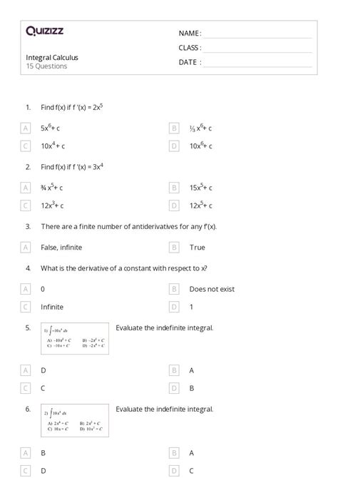 50 Integral Calculus Worksheets For 11th Grade On Quizizz Free And Printable