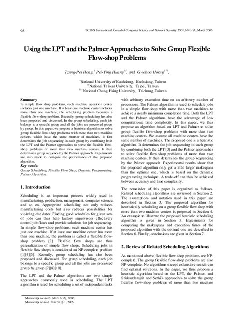 Pdf Using The Lpt And The Palmer Approaches To Solve Group Flexible Flow Shop Problems