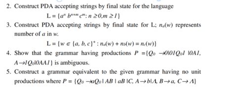 Solved 2 Construct Pda Accepting Strings By Final State For