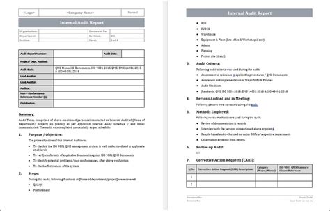 Iso 9001 Internal Audit Report Template Iso Templates And Documents Download