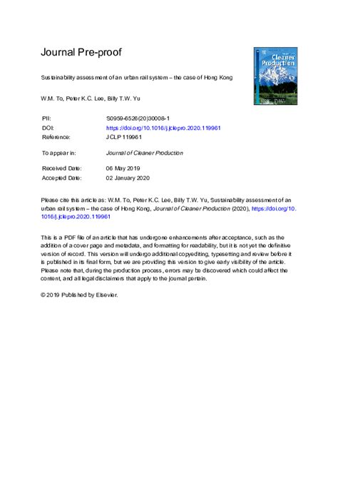 Pdf Sustainability Assessment Of An Urban Rail System The Case Of Hong Kong