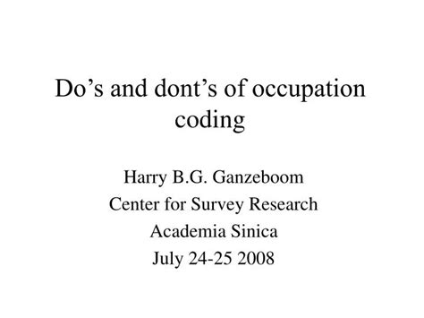 Ppt Dos And Donts Of Occupation Coding Powerpoint Presentation Id