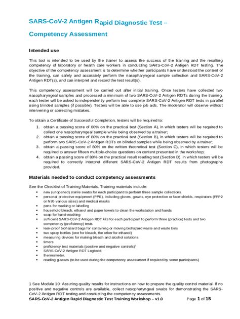 Covid 19 Antigen Diagnostic Test Competency Assessment Doc Template