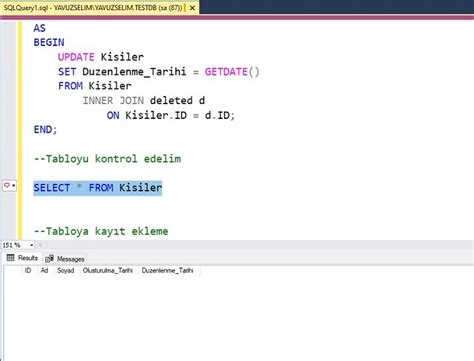 SQL Serverda Bir Tabloda Düzenlenme Tarihi Kolonunu Trigger ile