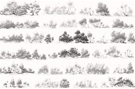 Premium AI Image Collection Minimal Style Tree Line Drawing Side View Set Of Graphics Trees