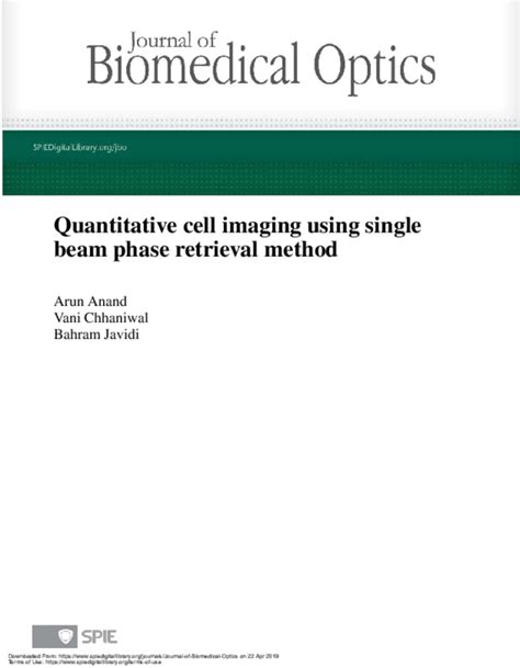 Pdf Quantitative Cell Imaging Using Single Beam Phase Retrieval Method