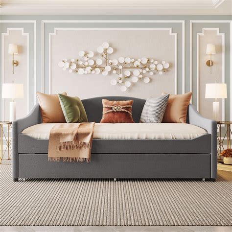 Full Size Daybed With Trundle Upholstered Teddy Fleece Full Daybed