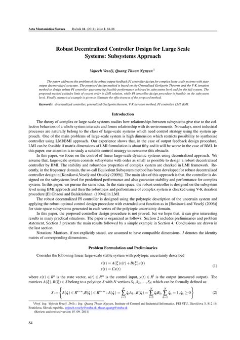Pdf Robust Decentralized Controller Design For Large Scale Systems Subsystems Approach