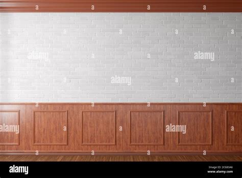 Blank White Brick Wall Mockup In Classic Style Interior Of Modern Living Room 3d Illustration