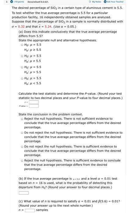 Solved 2 0 10 Points Devorestat9 8 E 021 My Notes Ask Your