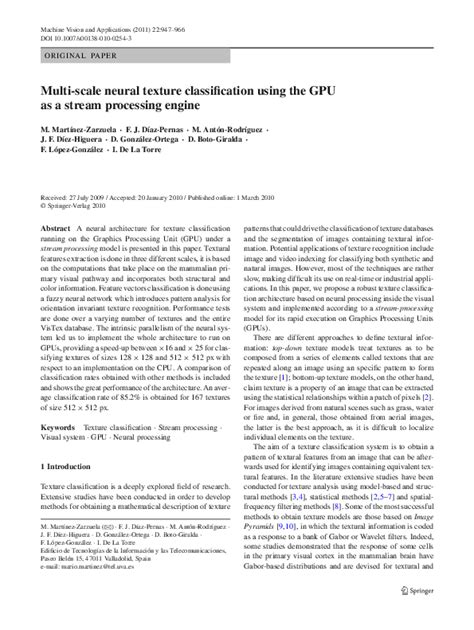 Pdf Multi Scale Neural Texture Classification Using The Gpu As A Stream Processing Engine