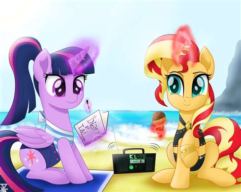 Twilight Sparkle And Sunset Shimmer In The Beach By Theretroart88 On
