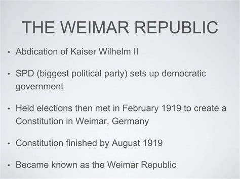 Weimar Republic Setup And Constitution Pptx Civic Affairs Politics