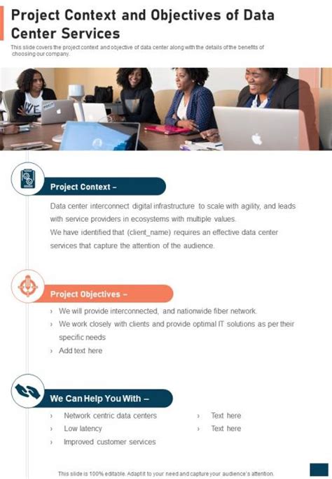 Project Context And Objectives Of Data Center Services One Pager Sample Example Document