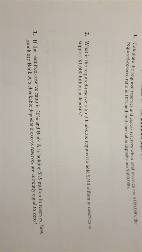 Solved 1 Calculate The Required Reserves And Excess