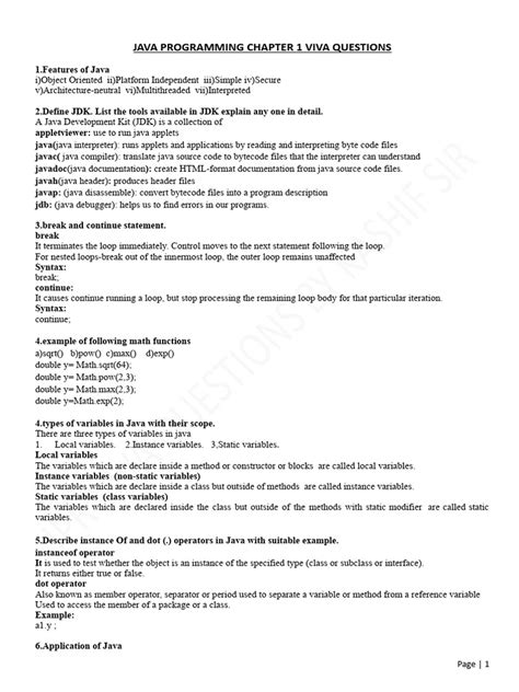 Jpr Chapter 1 Viva Questionsdocx Pdf Class Computer Programming