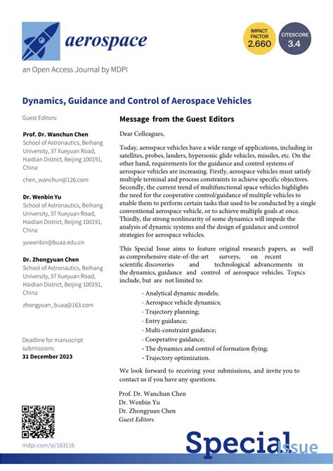 Pdf Special Issue Of Aerospace Dynamics Guidance And Control Of Aerospace Vehicles