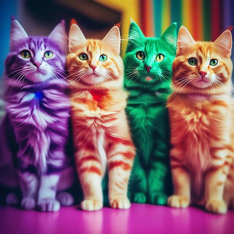 «8 радужных котов 1 красный… — картинка создана в Шедевруме