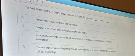 Solved The Overjustification Effect Is The Tendency For