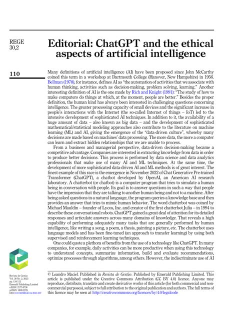 Pdf Editorial Chatgpt And The Ethical Aspects Of Artificial Intelligence