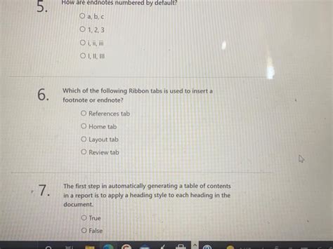 Solved 5 How Are Endnotes Numbered By Default O A B O