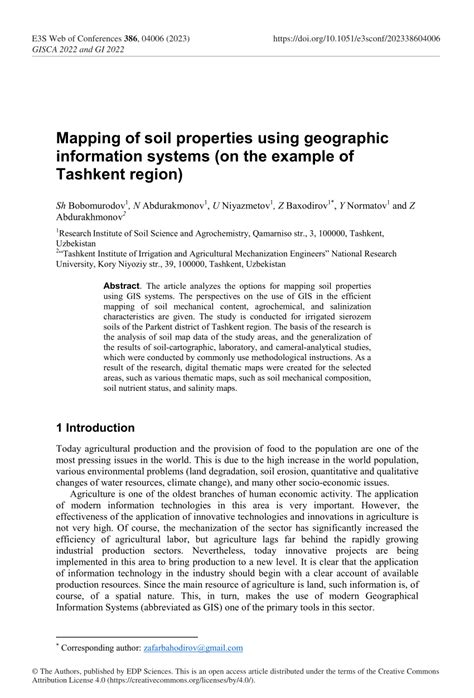 PDF Mapping Of Soil Properties Using Geographic Information Systems On The Example Of