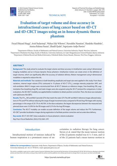 Pdf Evaluation Of Target Volume And Dose Accuracy In Intrafractional