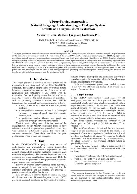 Pdf A Deep Parsing Approach To Natural Language Understanding In Dialogue System Results Of A