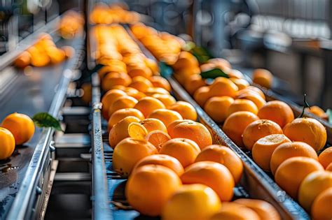 Automated Orange Processing Facility With Conveyors Full Of Fresh Oranges Premium Ai Generated
