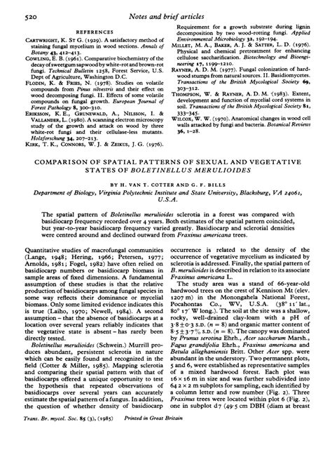 Pdf Comparison Of Spatial Patterns Of Sexual And Vegetative States Of Boletinellus Merulioides