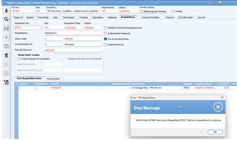 Unable To Move Work Order To Finished Status As It Is Erroring That It