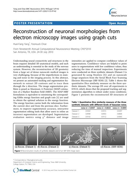 Pdf Reconstruction Of Neuronal Morphologies From Electron Microscopy Images Using Graph Cuts