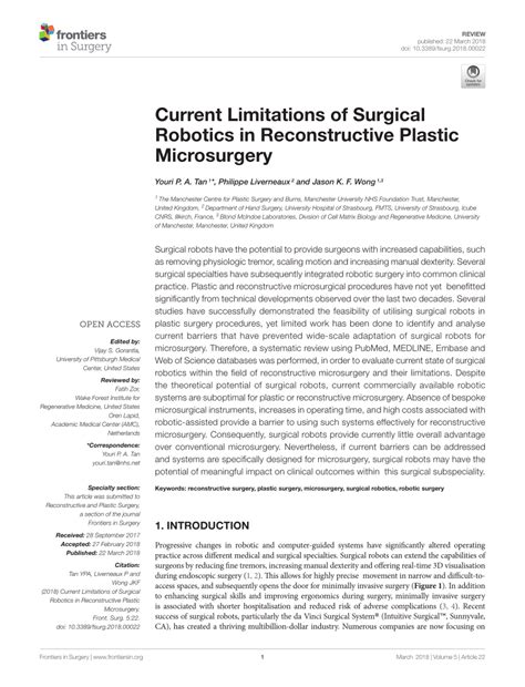 Pdf Current Limitations Of Surgical Robotics In Reconstructive
