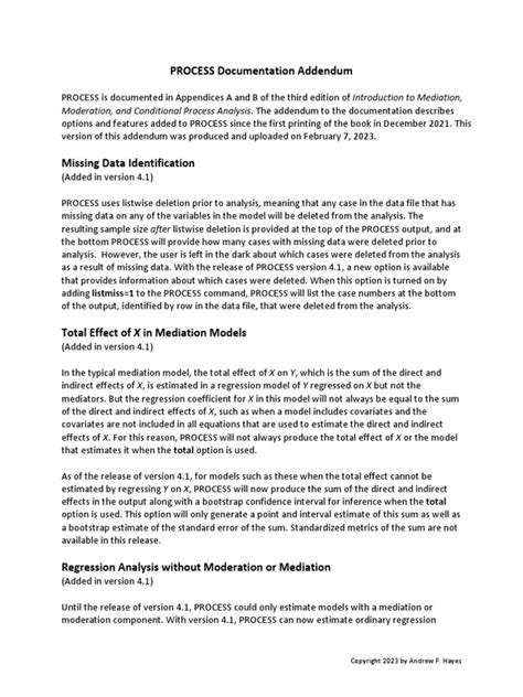 Process Version 4 Documentation Addendum Pdf Regression Analysis Dependent And Independent