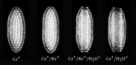 Coulomb Crystal Images At Different Times During A Charge Transfer