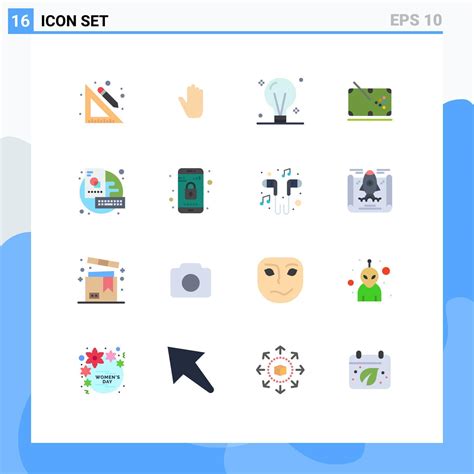 Modern Set Of 16 Flat Colors And Symbols Such As Play Table Bulb Pool