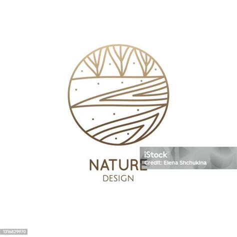 선형 스타일의 자연 요소 벡터입니다 나무 강 들판 또는 호수가 있는 풍경의 선형 아이콘 개념에 대한 스톡 벡터 아트 및 기타 이미지 Istock