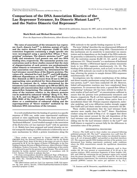 Pdf Comparison Of The Dna Association Kinetics Of The Lac Repressor