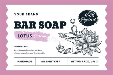Hand Made Lotus Soap Bar Package Label Or Sticker Design Vector Hand