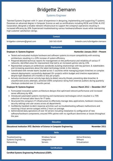 Systems Engineer Resume CV Example And Writing Guide