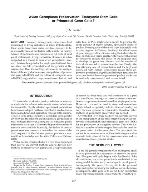 Pdf Avian Germplasm Preservation Embryonic Stem Cells Or Primordial