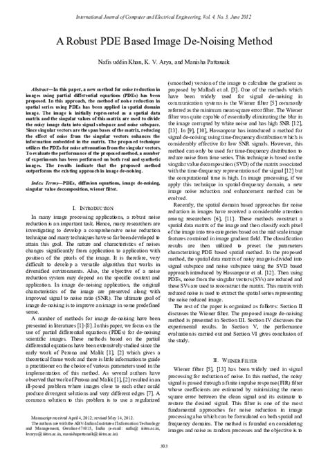 Pdf A Robust Pde Based Image De Noising Method