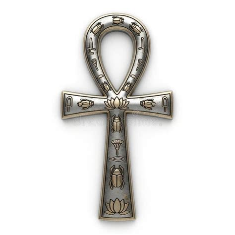 Ancient Egyptian Ankh Symbol Of Life With Hieroglyphs Isolated On White